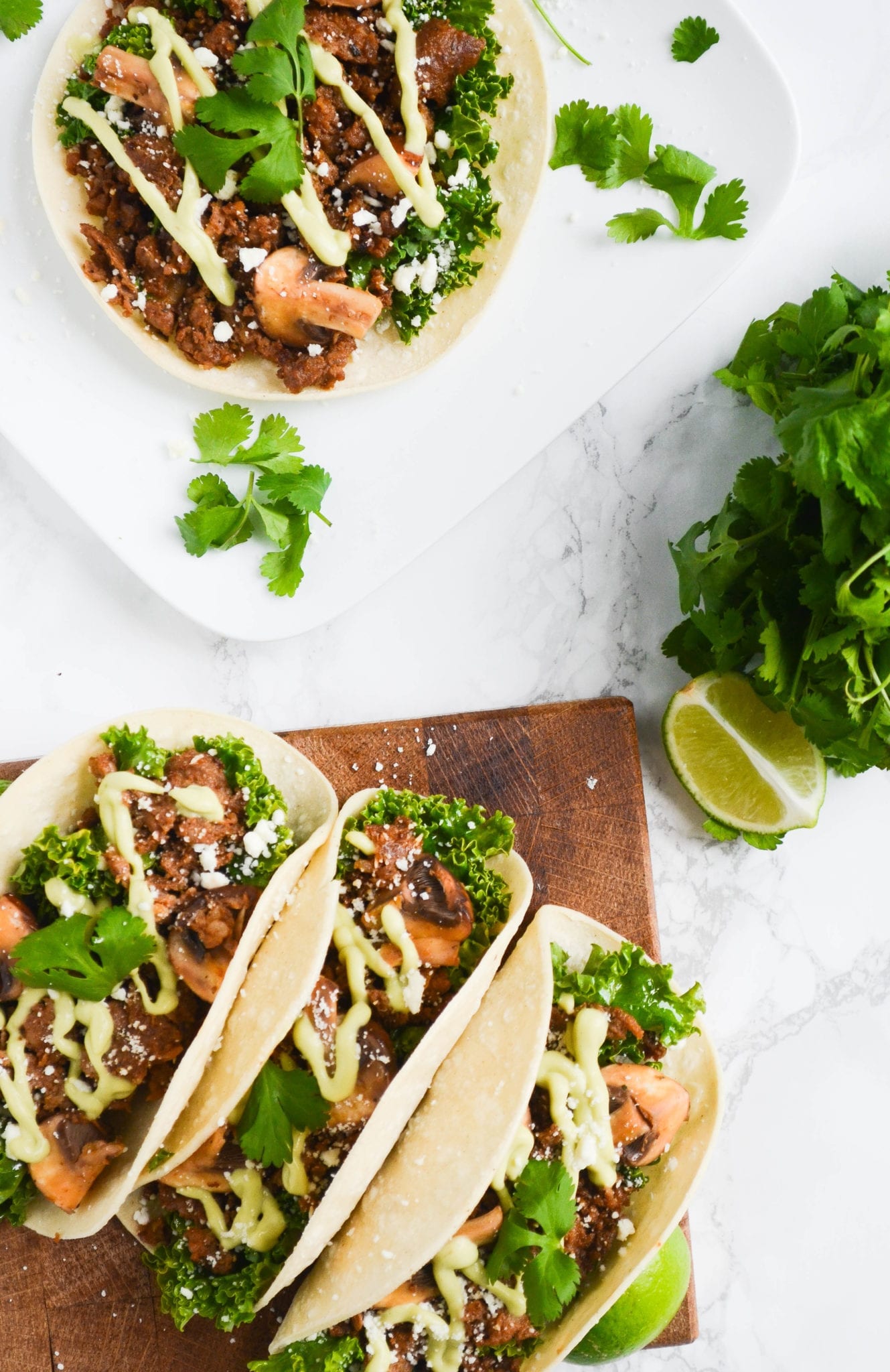 Spicy Chorizo Kale Tacos With Mushrooms and Avocado Crema - My Modern ...