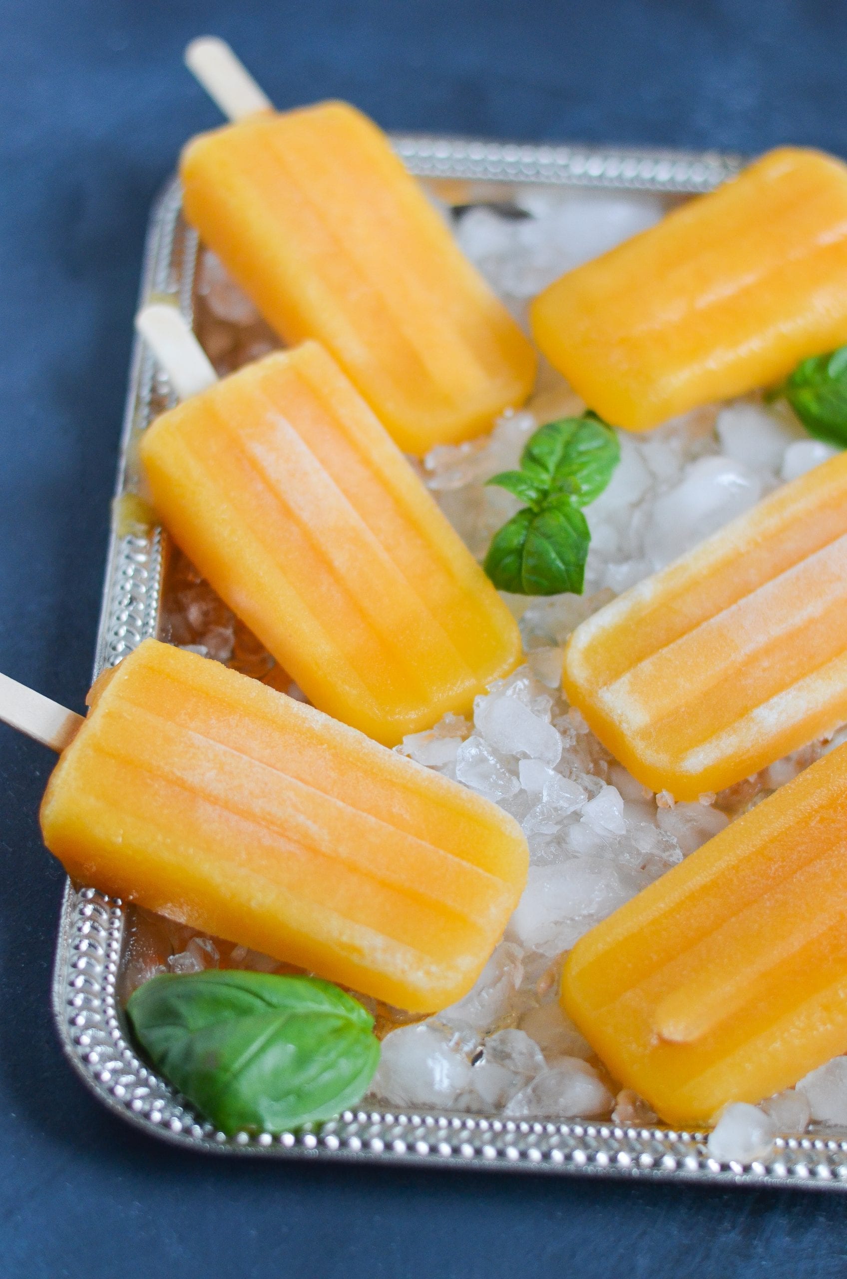 Boozy Limonata Peach-Basil Popsicles - My Modern Cookery