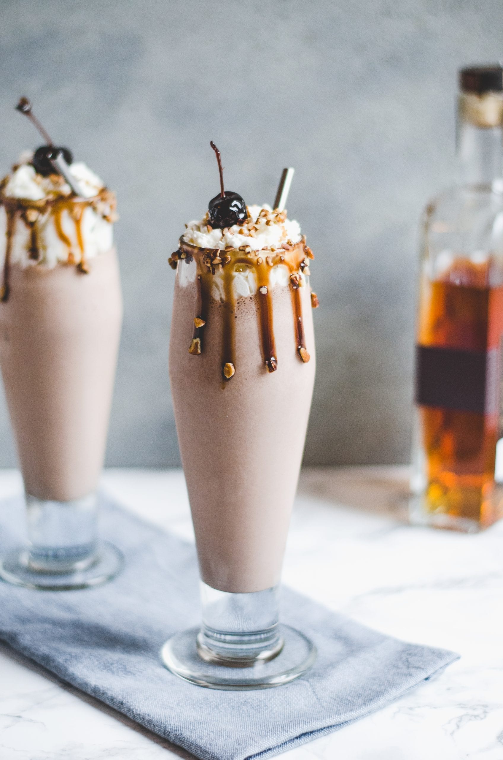 Chocolate Bourbon Butter Pecan Milkshakes - My Modern Cookery