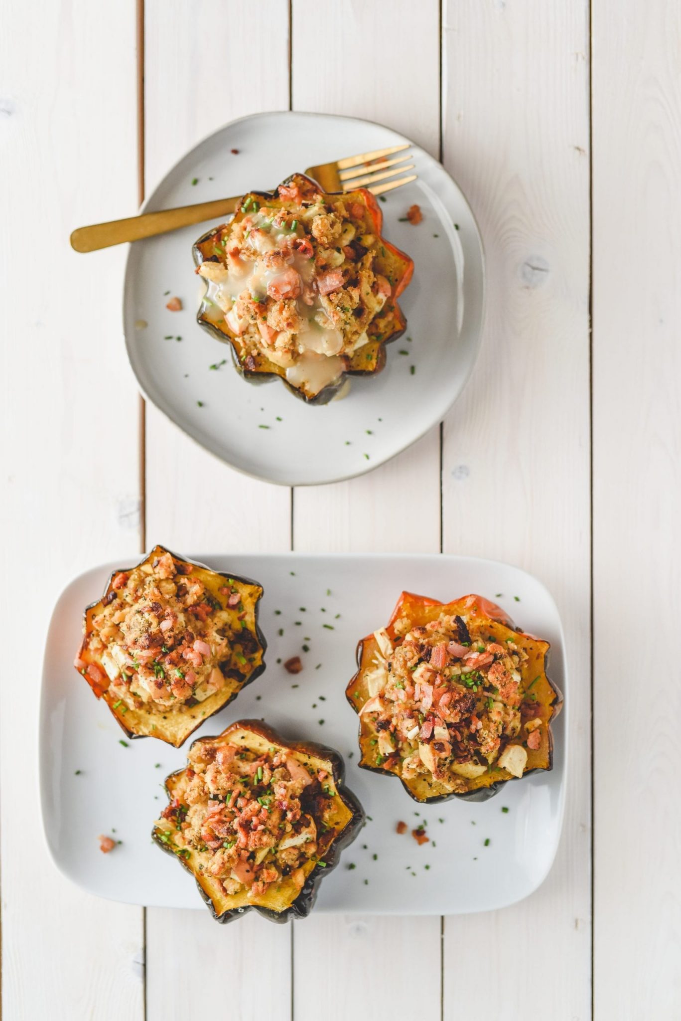 Acorn Squash Stuffed with Chicken Apple Stuffing - My Modern Cookery